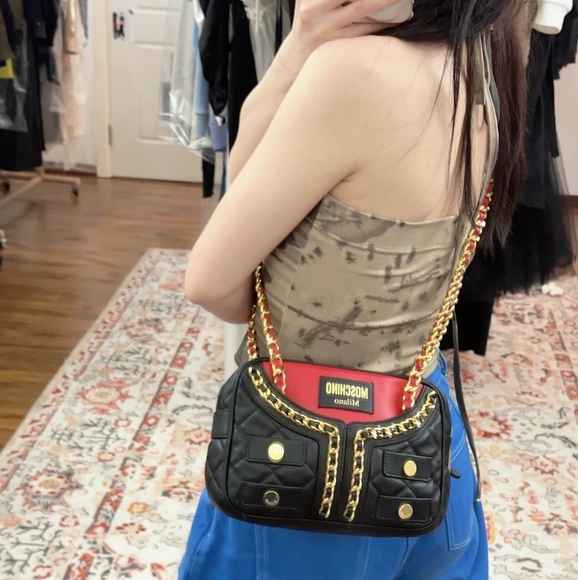 Moschino | Bags | Moschino Red Black Gold Limited Edition Biker Bag ...